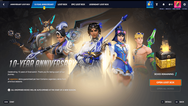 Overwatch Celebrates 10 Years With Special Anniversary Legendary Loot Box